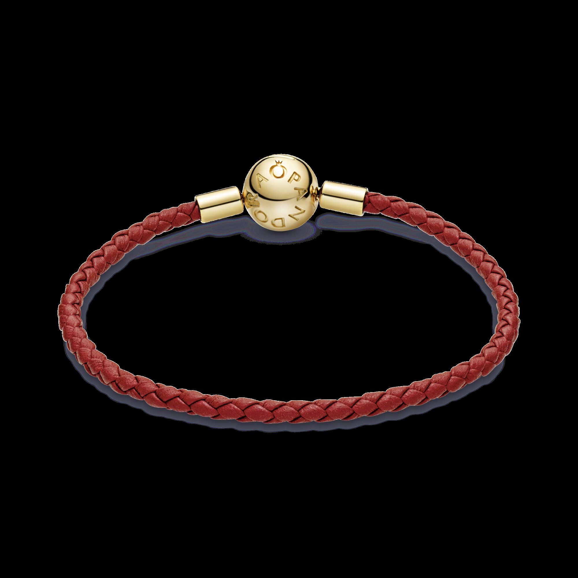 Pandora Moments Red Woven Leather Bracelet | Gold plated | Pandora Canada